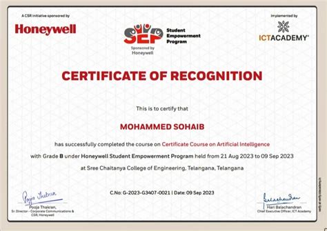Mohammed Sohaib On Linkedin Honeywell Ictacademy Artificialintelligence