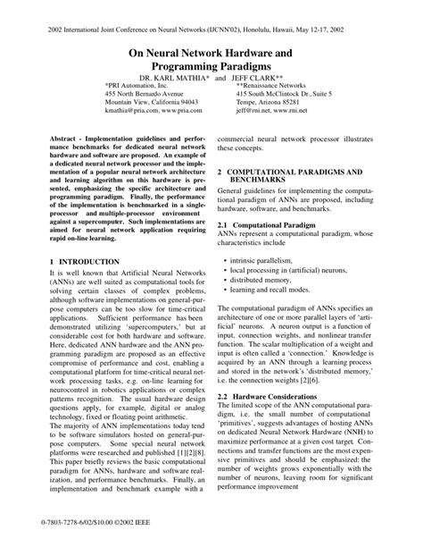 Pdf On Neural Network Hardware And Programming Paradigms