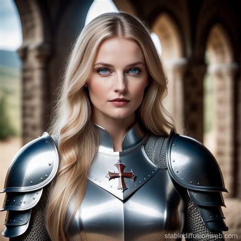 Long Blonde Hair And Blue Eyes Wearing Knight Templar Armour Prompts