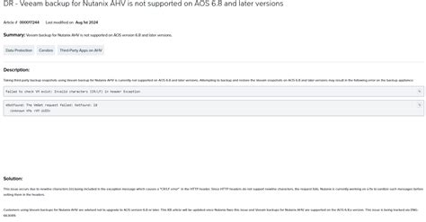 Veeam Backup For Nutanix Interoperability Issues With Nutanix Aos 68 Warning Veeam