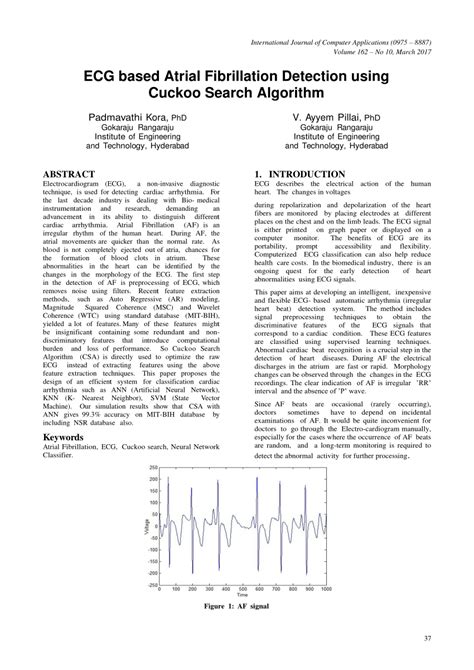 Pdf Ecg Based Atrial Fibrillation Detection Using Cuckoo Search Algorithm