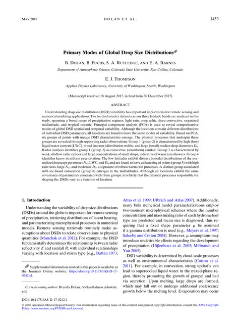 Pdf Primary Modes Of Global Drop Size Distributions
