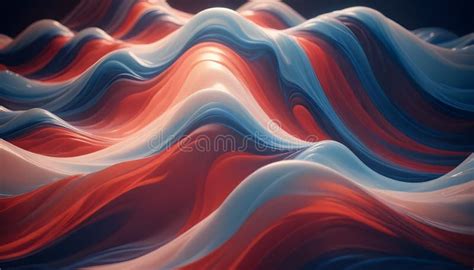 Abstract 3d Rendering Of A Flowing Organic Pattern In Shades Of Red White And Blue The