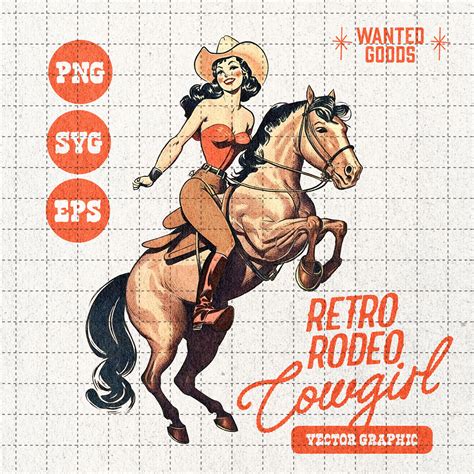 Retro Cowgirl Clipart Vintage Rodeo Graphics Png Svg Eps Etsy