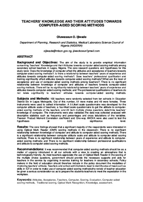 Pdf Teachers Knowledge And Their Attitudes Towards Computer Aided