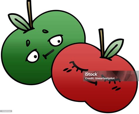 육즙이 많은 사과의 그라데이션 음영 만화 건강한 생활방식에 대한 스톡 벡터 아트 및 기타 이미지 건강한 생활방식 과일 귀여운 Istock