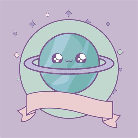 Cute Planet Saturn With Ribbon Decoration Kawaii Style Stock