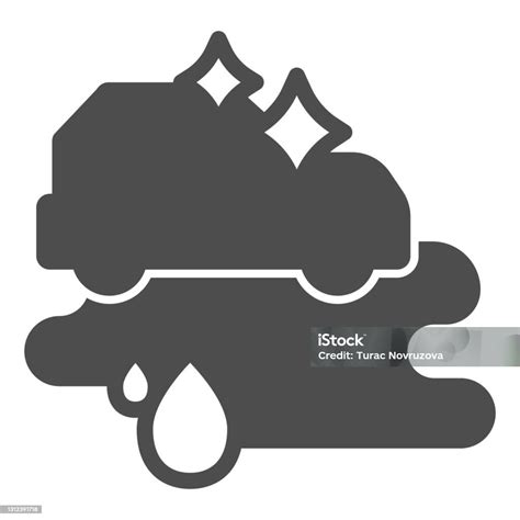 깨끗한 자동차와 물 고체 아이콘의 웅덩이 자동차 세척 개념 흰색 배경에 청소 역 표지판 모바일 및 웹 디자인을위한 글리프 스타일의 비누 거품 아이콘 자동차 벡터 그래픽