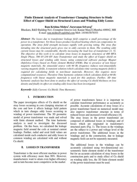 Finite Element Analysis Of Transformer C Pdf Pdf Transformer