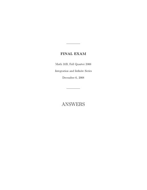 problems on integration and finite series final exam math 31b docsity