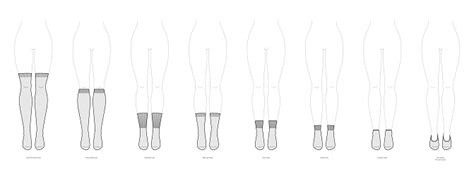 양말 길이 세트 로우 컷 하이 로우 발목 크루 미드 카프 무릎 하이 오버 무릎 허벅지 하이 패션 소품 등에 대한 스톡 벡터 아트 및 기타 이미지 Istock