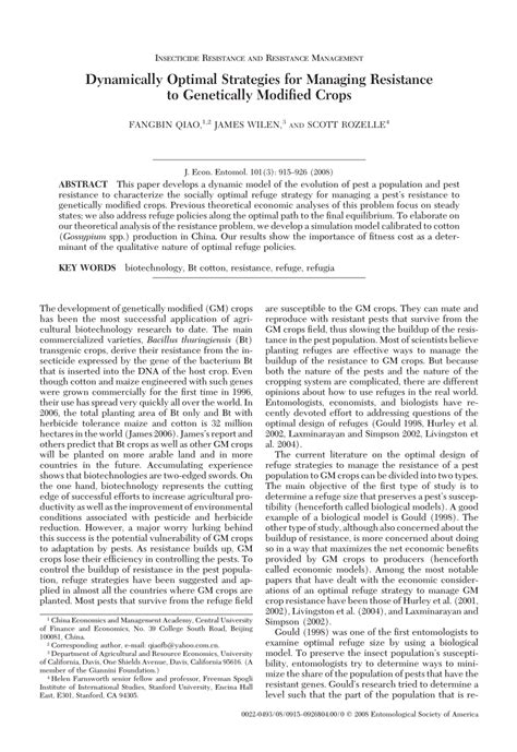 Pdf Dynamically Optimal Strategies For Managing Resistance To Genetically Modified Crops