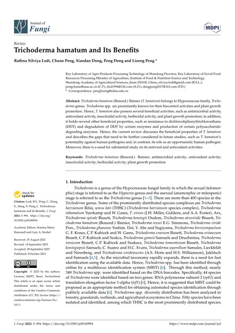 Pdf Trichoderma Hamatum And Its Benefits