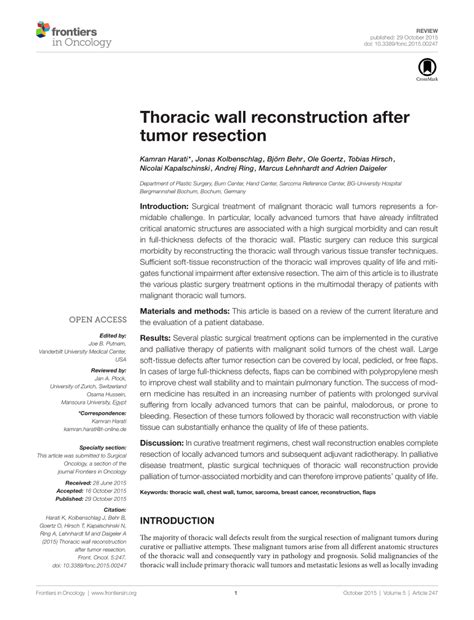 Pdf Thoracic Wall Reconstruction After Tumor Resection