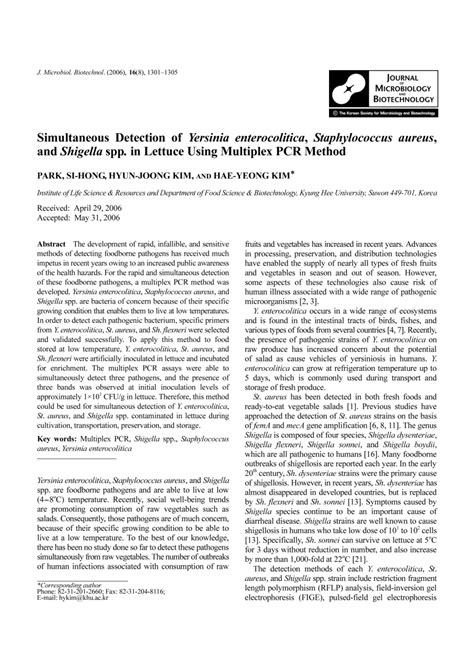 Pdf Simultaneous Detection Of Yersinia Enterocolitica Staphylococcus