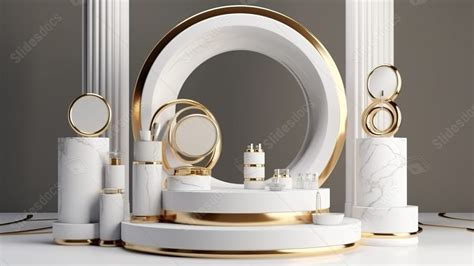 무료 클래식한 흰색 및 금색 연단의 눈에 띄는 3d 렌더링으로 뷰티 라인을 높여보세요 Ppt 배경 Slidesdocs