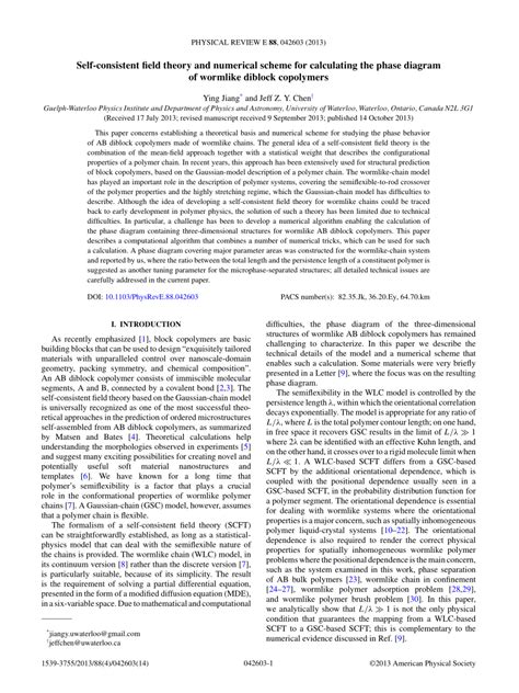 Pdf Self Consistent Field Theory And Numerical Scheme For Calculating The Phase Diagram Of