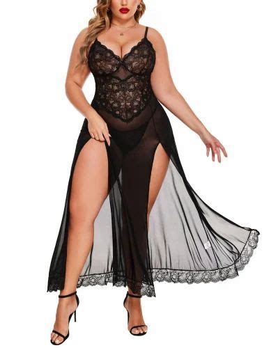 Polyester Plus Size Women Sexy Nightdress Maxi Lingerie Lace Babydoll Black At Rs Piece In