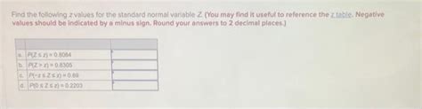 Solved Find The Following Z Values For The Standard Normal Chegg Com