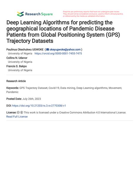 Pdf Deep Learning Algorithms For Predicting The Geographical Locations Of Pandemic Disease