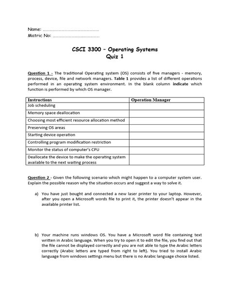 Quiz1 Os Pdf Teaching Methods And Materials Technology And Engineering