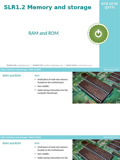 Ocr Gcse J277 1 2 Ram And Rom Pdf Random Access Memory Computer Data Storage