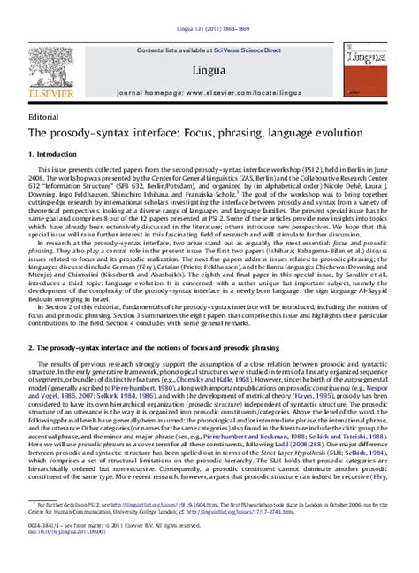 The Prosodysyntax Interface Focus Phrasing Language Evolution