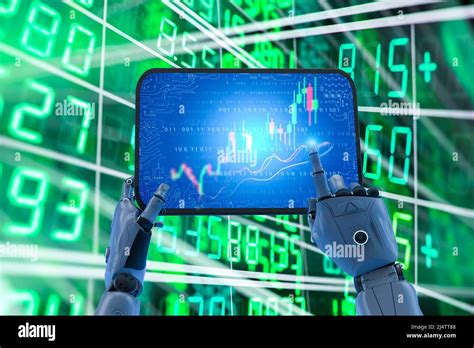 Trading Robot Concept With D Rendering Ai Robot With Digital Tablet Display Candle Stick Graph