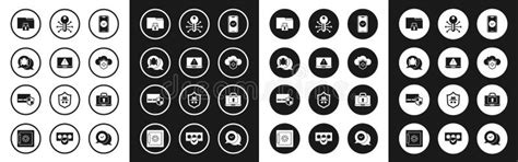 Set Smartphone Laptop With Exclamation Mark System Bug Folder And