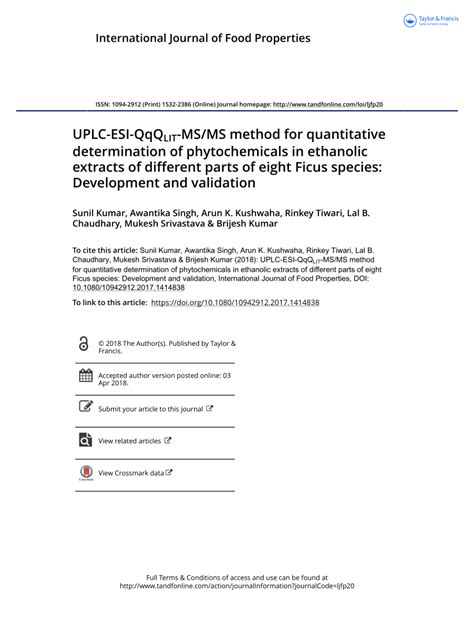 Pdf Uplc Esi Qqq Lit Msms Method For Quantitative Determination Of Phytochemicals In