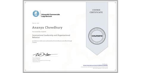 Completion Certificate For International Leadership And Organizational Behavior Ananya Chowdhury
