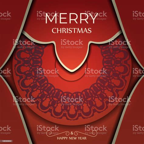 빈티지 버건디 패턴축제 브로셔 메리 크리스마스와 새해 복 많은 레드 컬러 12월에 대한 스톡 벡터 아트 및 기타 이미지 12월 겨울 계절 Istock