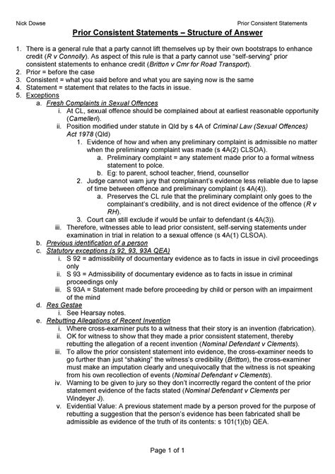Prior Consistent Statements Structure Or Answer Nick Dowse Prior Consistent Statements Page Prior Consistent Statements Structure Or Answer Nick Dowse Prior Consistent Statements Page