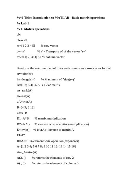 Week1 Introduction To Matlab Pdf