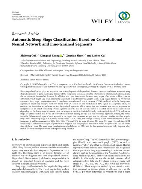 pdf automatic sleep stage classification based on convolutional
