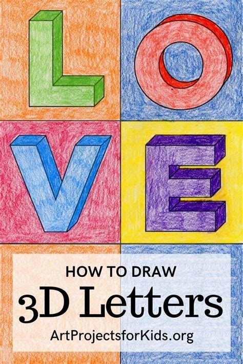 How To Draw D Block LOVE Letters And Coloring Page Valentine Art Projects Elementary Art