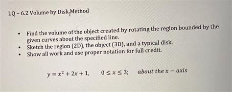 Solved LQ 6 2 Volume By Washer Method Find The Volume Of Chegg Com