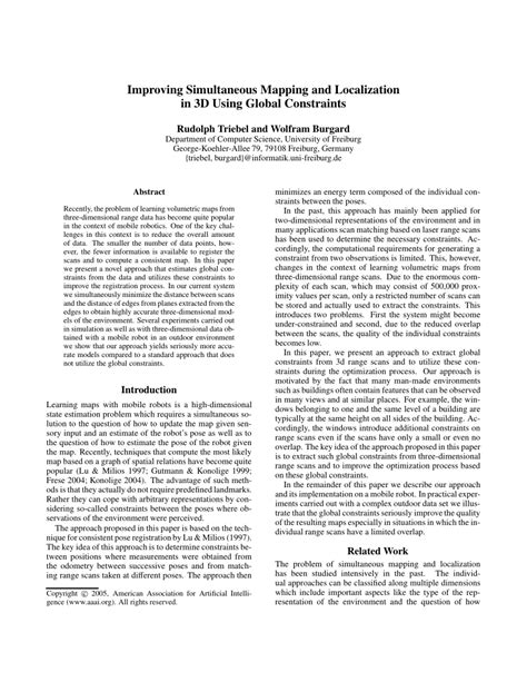 Pdf Improving Simultaneous Mapping And Localization In 3d Using