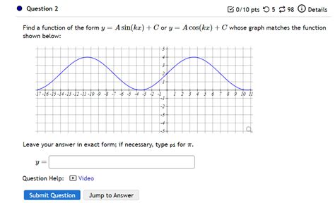 solved find a function of the form y asin kx c or
