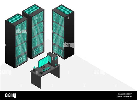 Web Hosting And Big Data Processing Server Room Rack Concept Of Data Center Isometric Stock