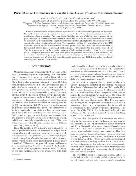 Pdf Purification And Scrambling In A Chaotic Hamiltonian Dynamics With Measurements