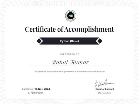 rahul kumar on linkedin python hackerrank certification