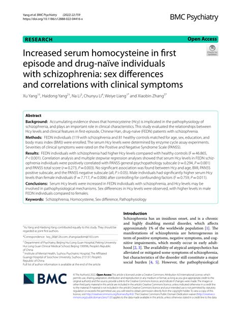 Pdf Increased Serum Homocysteine In First Episode And Drug Naïve