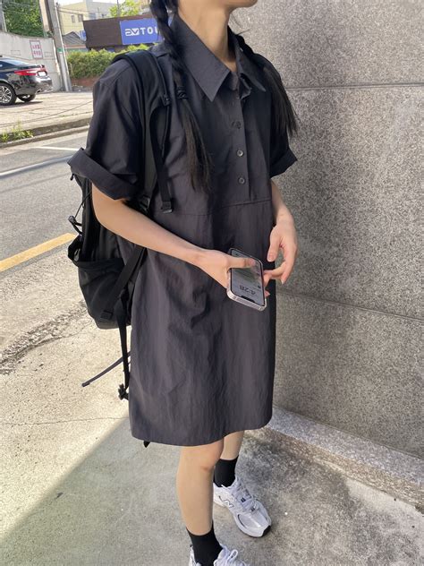 바스락 여름 카라 셔츠 반팔 미니 원피스