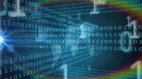 Binary Coding Data Processing Over World Map On Blue Background Stock