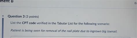 Solved Question 3 3 Points List The Cpt Code Verified In The Tabular
