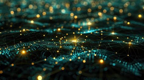 Glowing Data Nodes And Links On A Dark Background Depicting A Networked