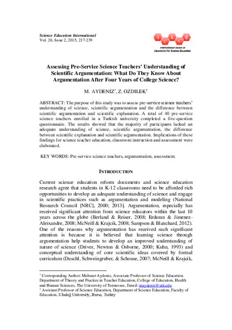 Pdf Assessing Pre Service Science Teachers Understanding Of Scientific Argumentation What Do