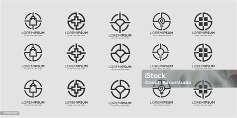 대상 기호 디자인 집합 템플릿입니다 일러스트 레이 션 가방 플러스 다이아몬드 전구 빛 요소 대상 기호와 결합 된 창 가방에 대한 스톡 벡터 아트 및 기타 이미지 Istock