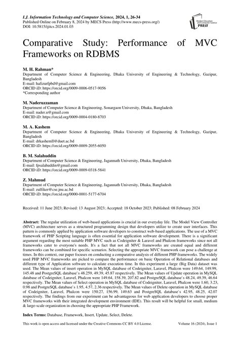 Pdf Comparative Study Performance Of Mvc Frameworks On Rdbms